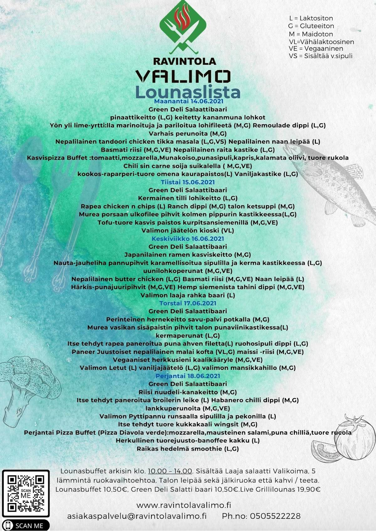 Menu at Ravintola Valimo restaurant, Helsinki