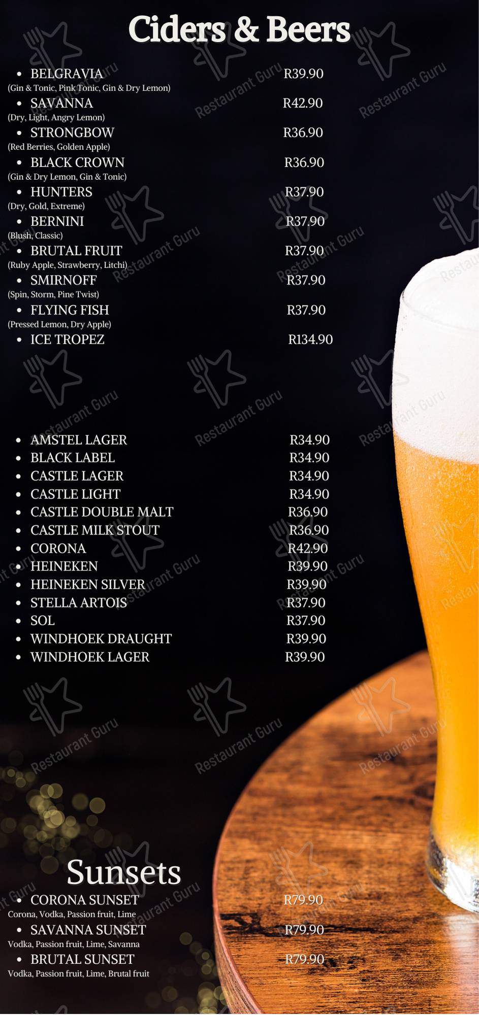 Menu at Re kaofela African cuisine restaurant, Klerksdorp