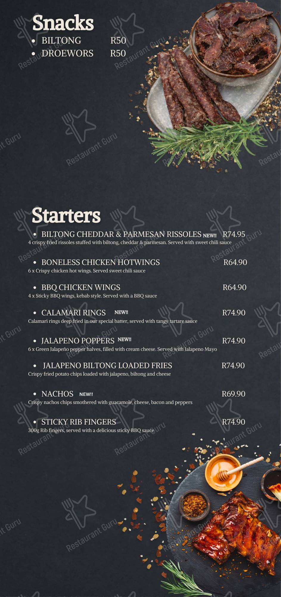 Menu at Re kaofela African cuisine restaurant, Klerksdorp