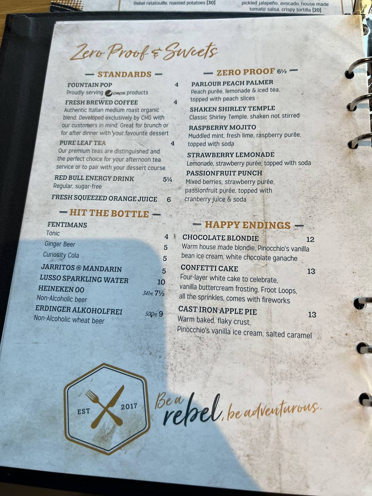 Menu at Rebel Food and Drink pub & bar, Edmonton