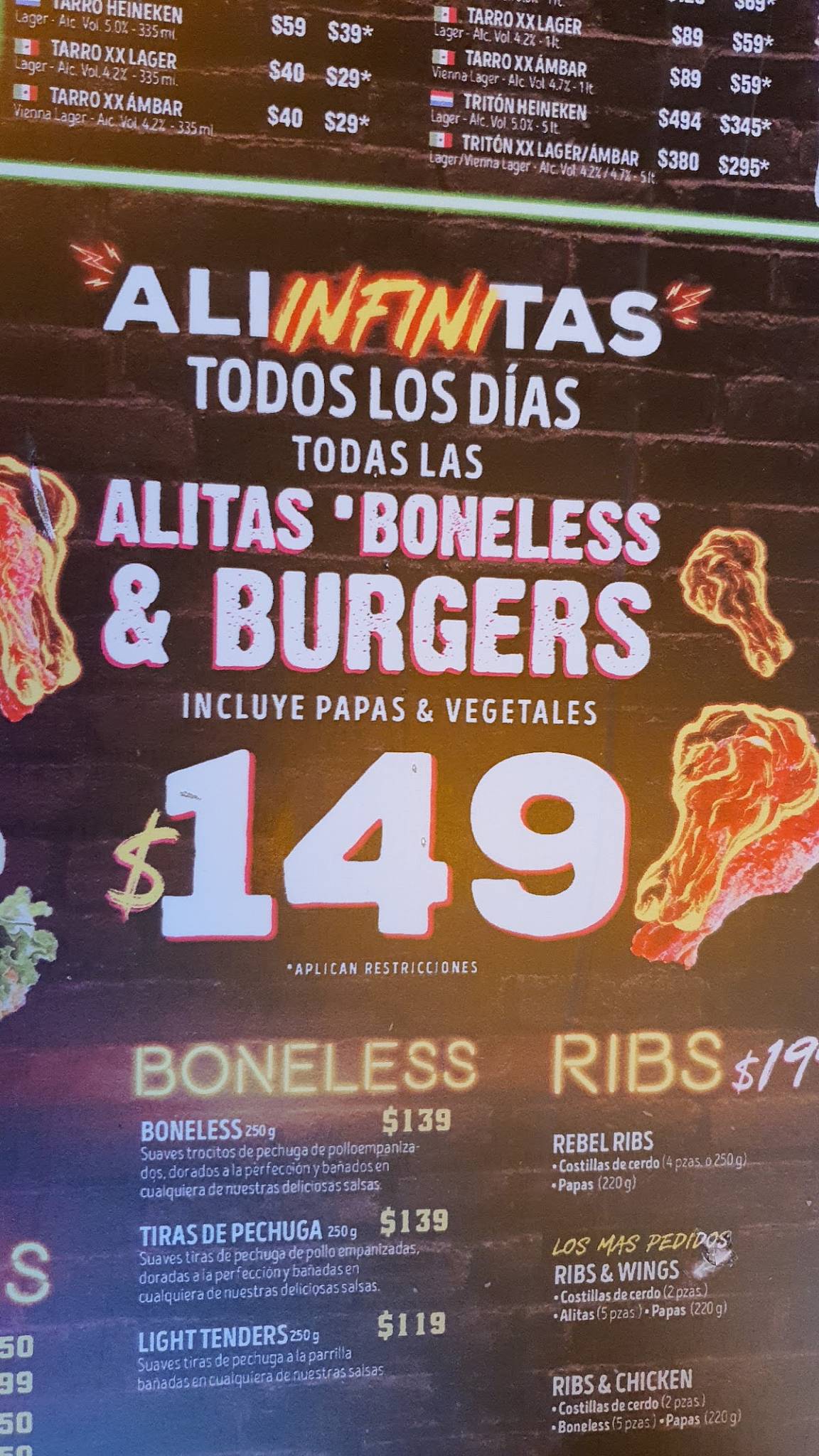 Carta del restaurante Rebel Wings El Cortijo, Ciudad del México