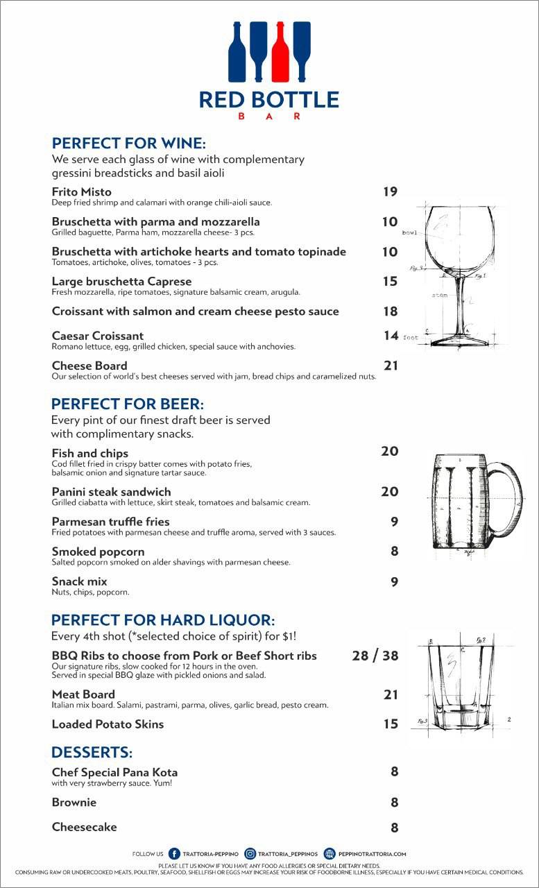 Menu at Red Bottle Bar & Gaming Cafe, Elmwood Park