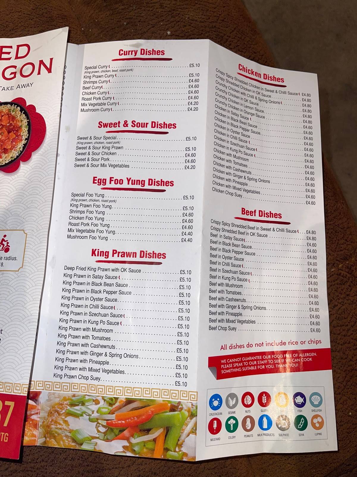 Menu at Red Dragon fast food, Huddersfield