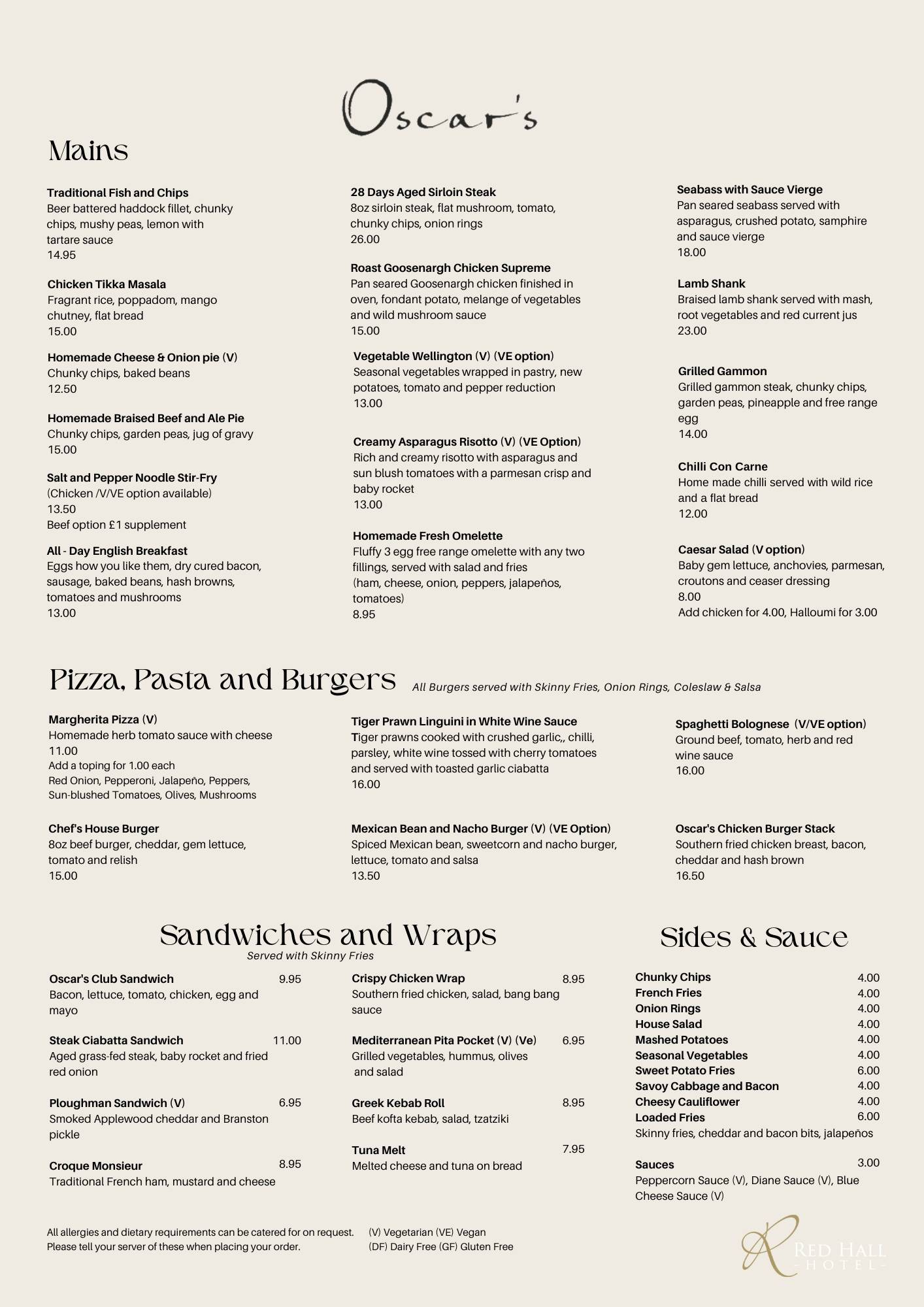 Menu at Red Hall Hotel Bury Bury restaurant, Bury