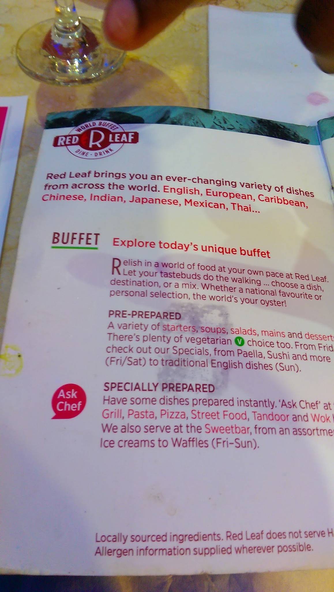 Menu at Red Leaf Global Buffet pub & bar, West Bromwich