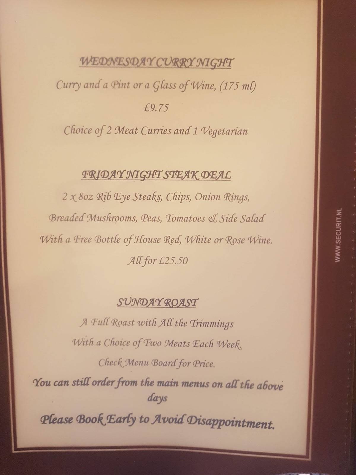 Menu at Red Lion Swanage pub & bar, Swanage