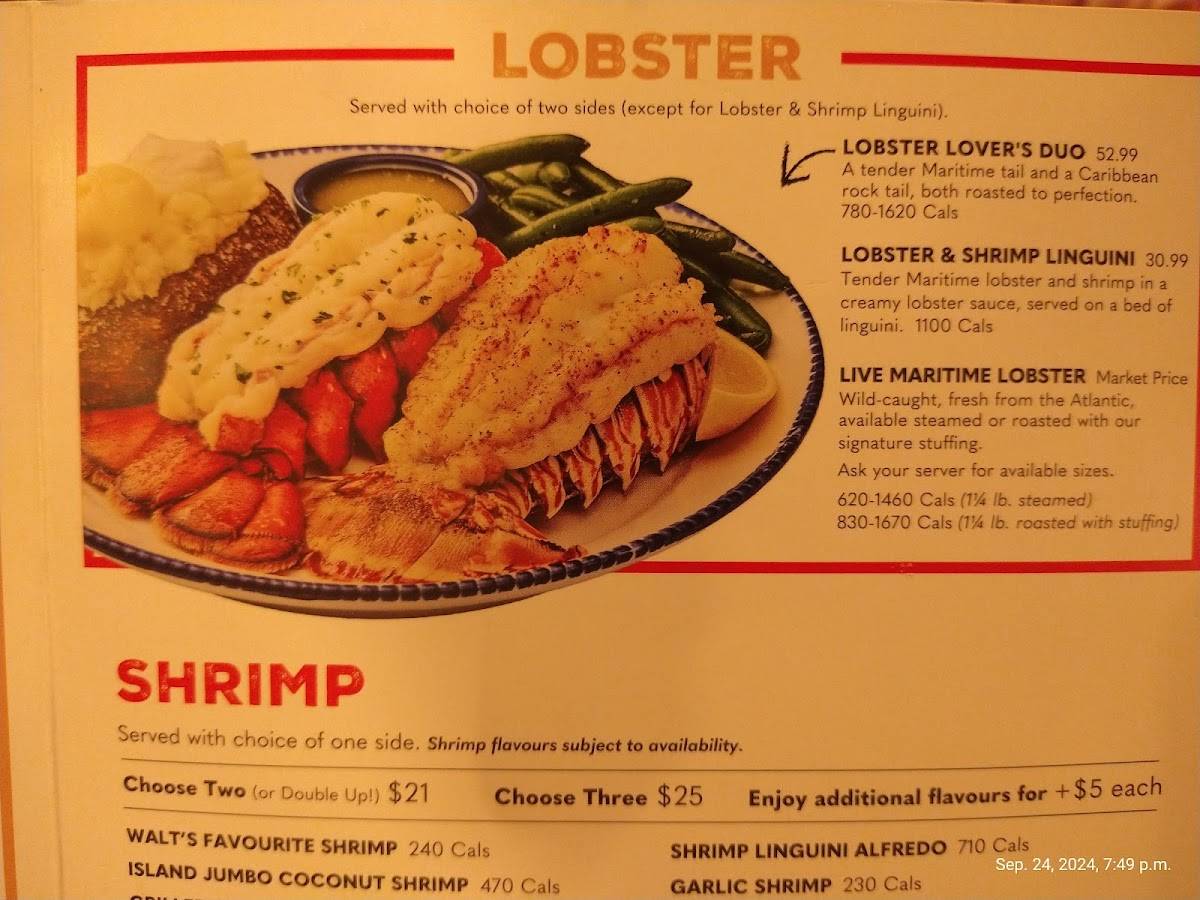 Menu at Red Lobster restaurant, Kitchener