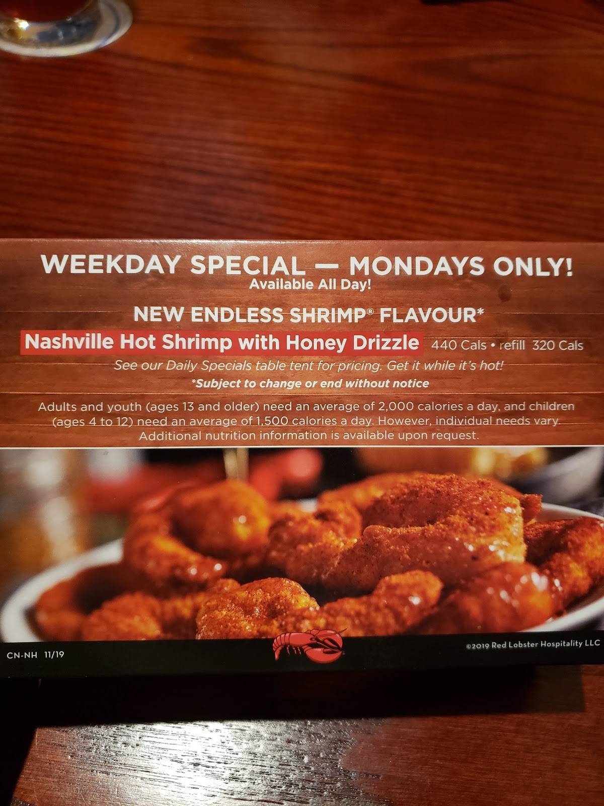 Menu at Red Lobster restaurant, Kitchener