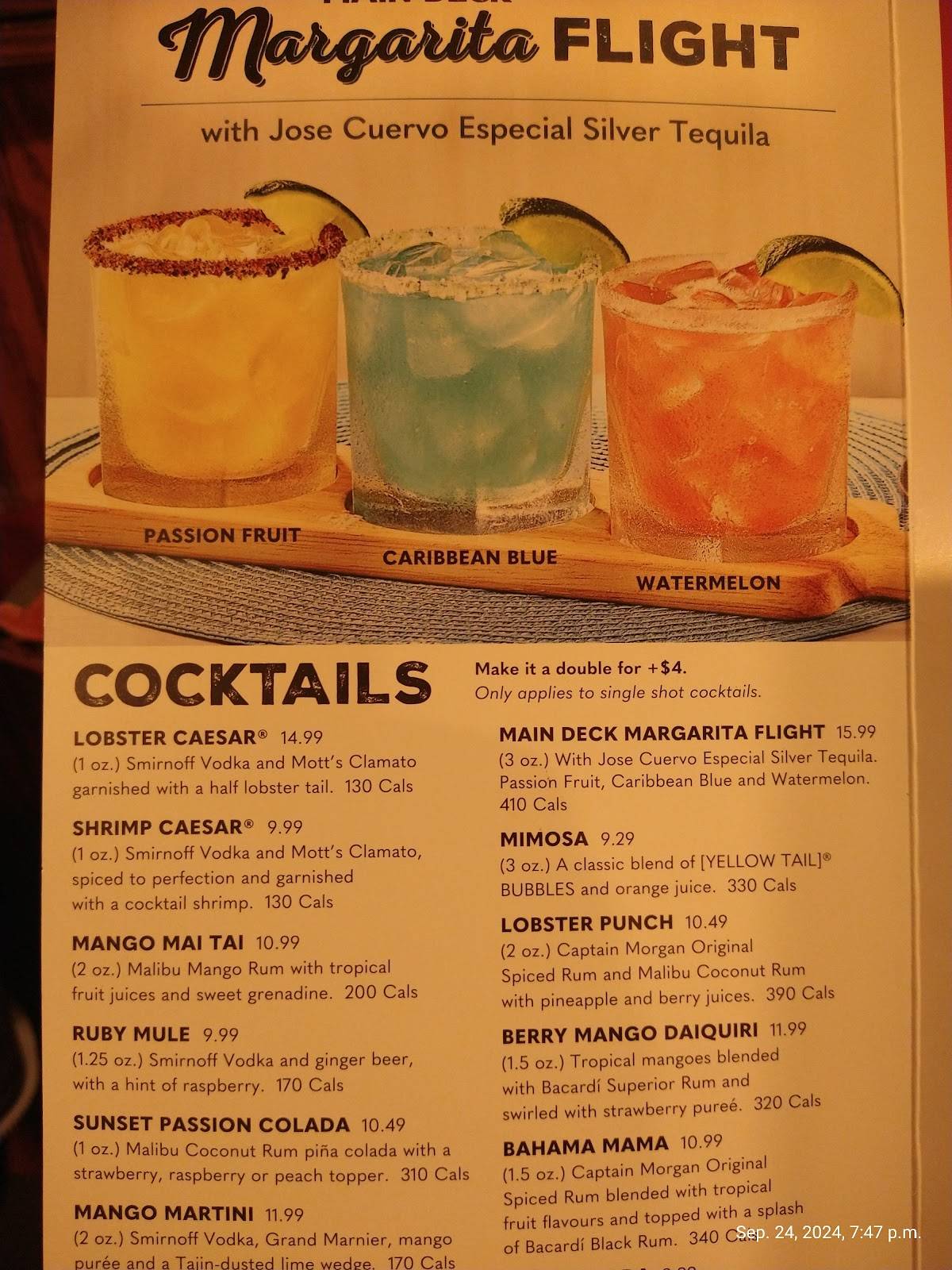 Menu at Red Lobster restaurant, Kitchener