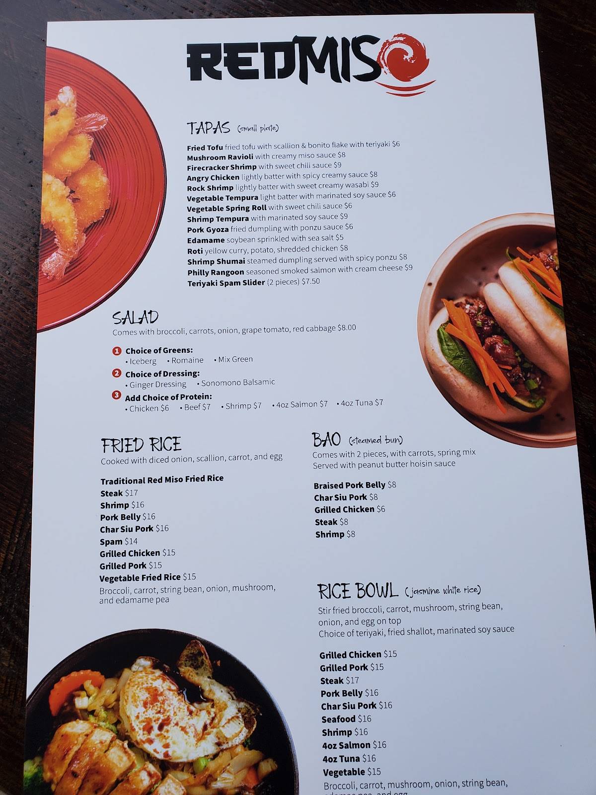 Menu at Red Miso restaurant, Dickson City