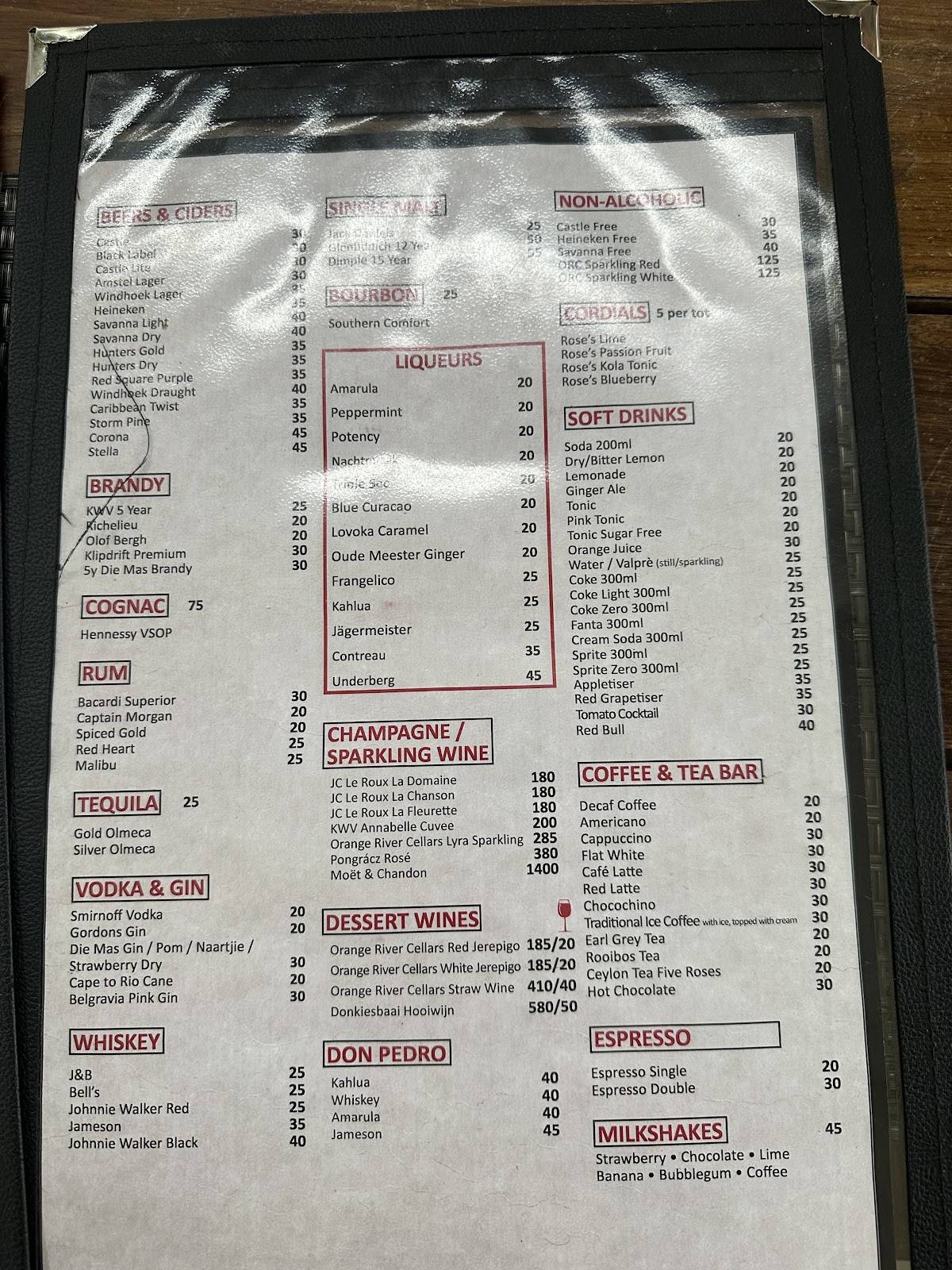 Menu at Red Ox Steakhouse, Upington