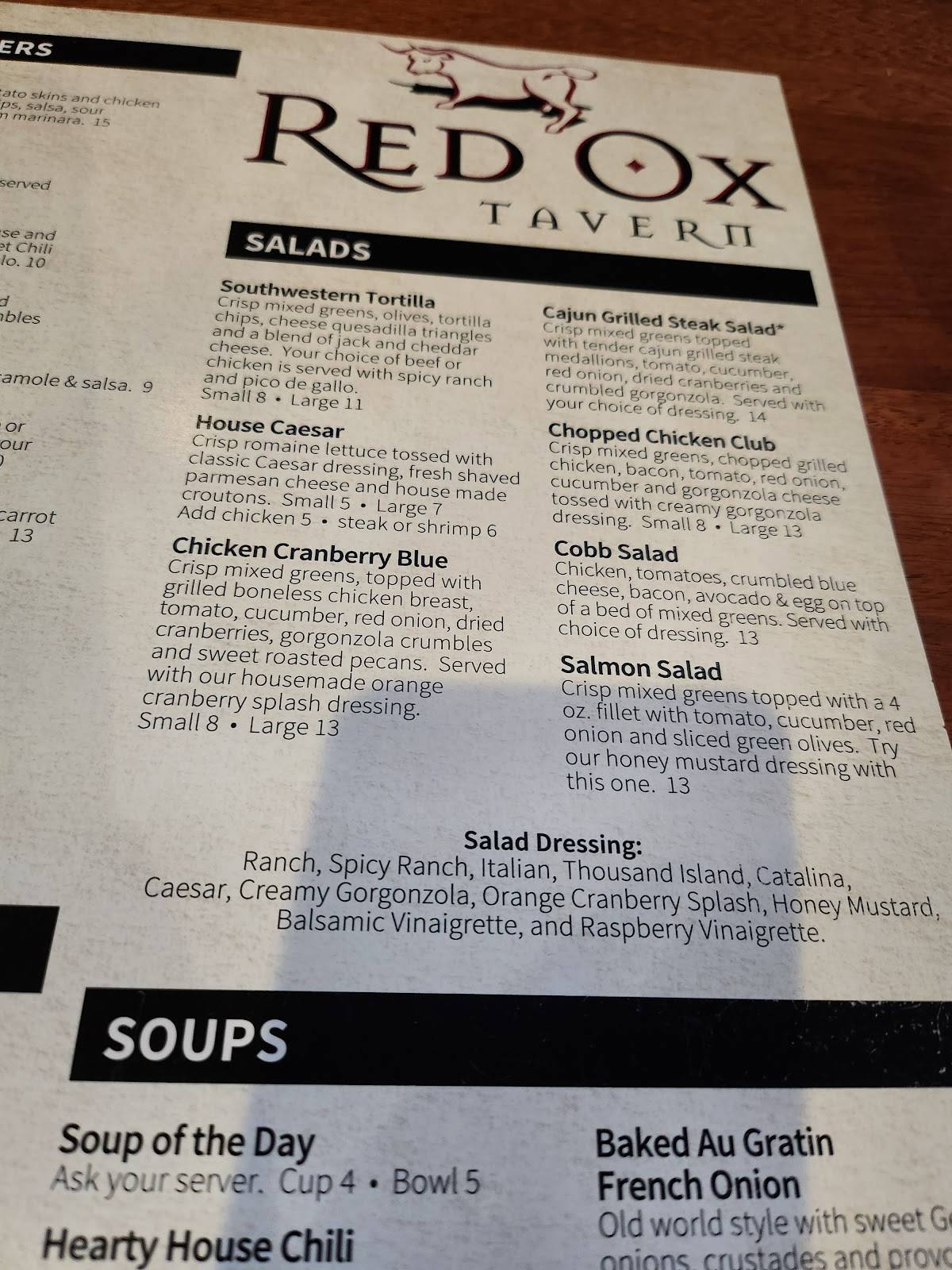 Menu at Red Ox Tavern pub & bar, Auburn Hills