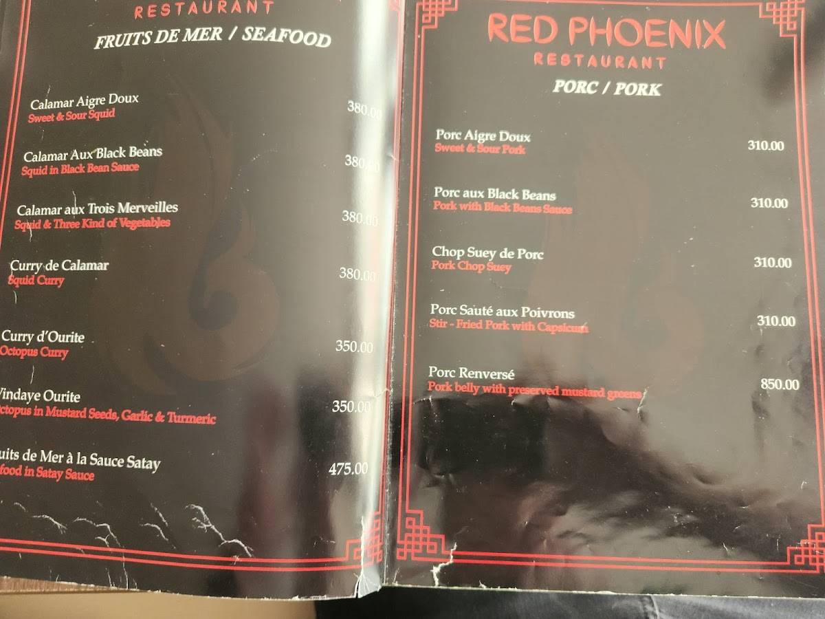 Menu at Red Phoenix Restaurant, Port Louis