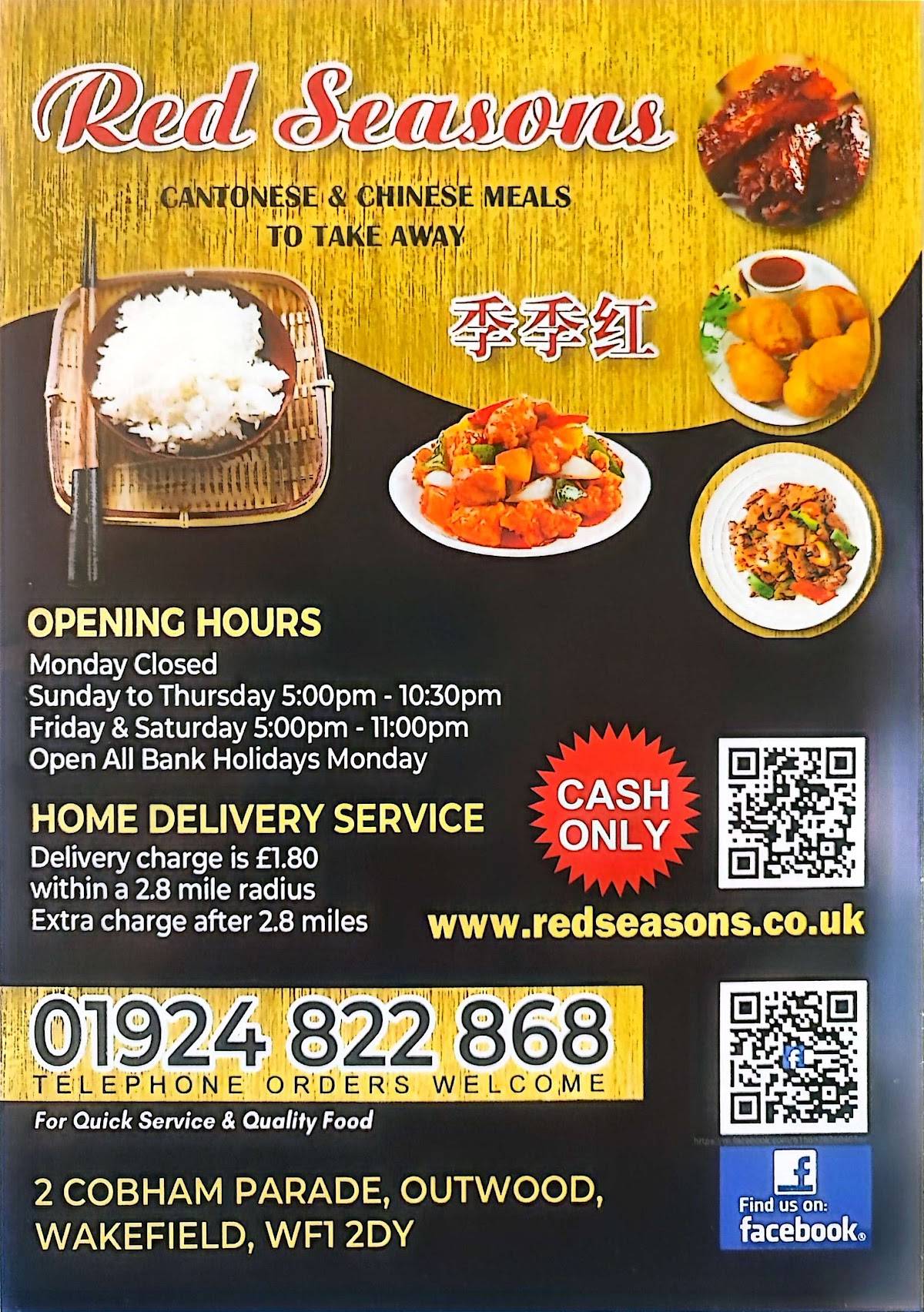 Menu at Red Seasons Chinese Takeaway fast food, Wakefield