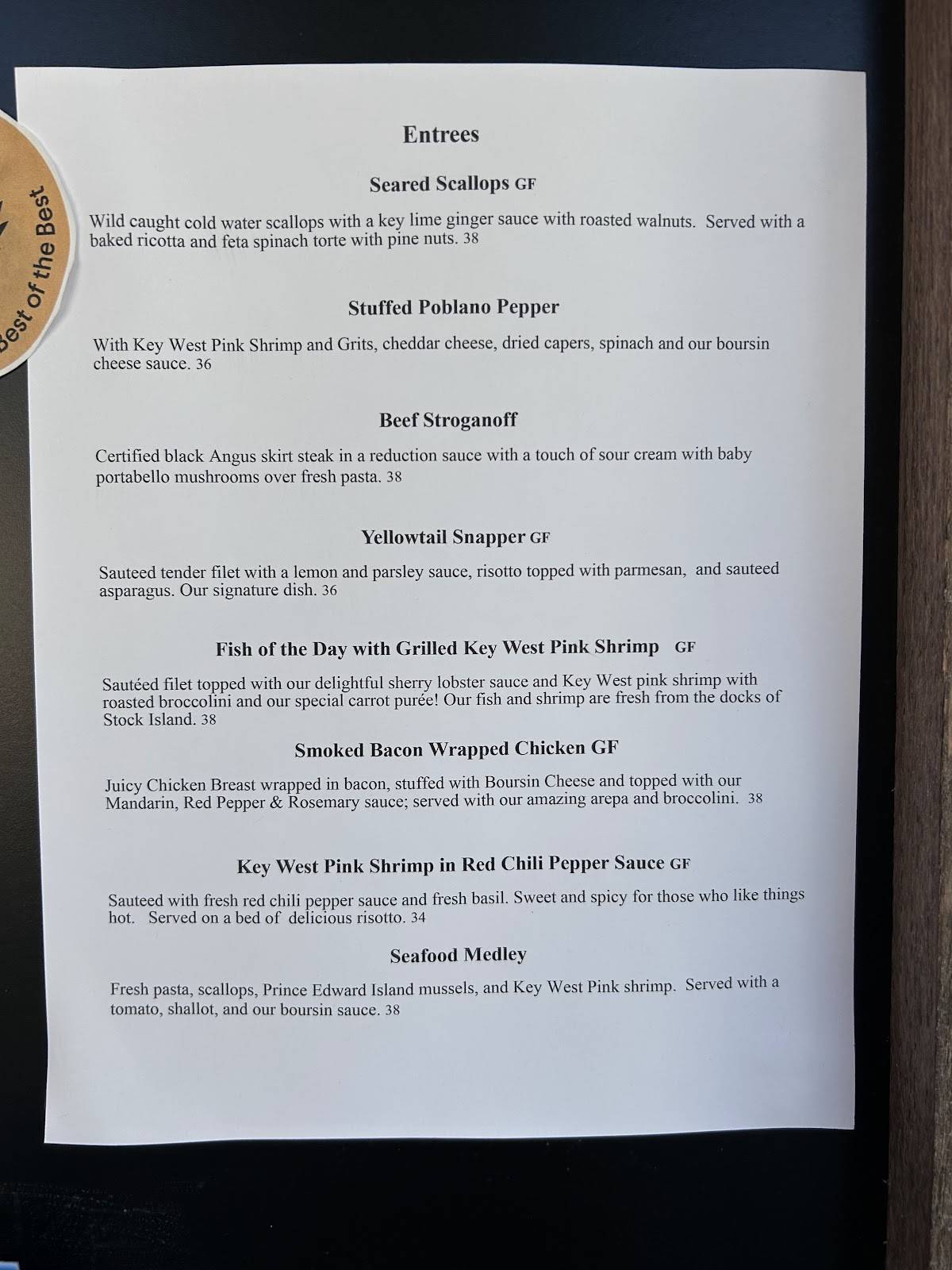 Menu at Red Shoe Island Bistro restaurant, Key West