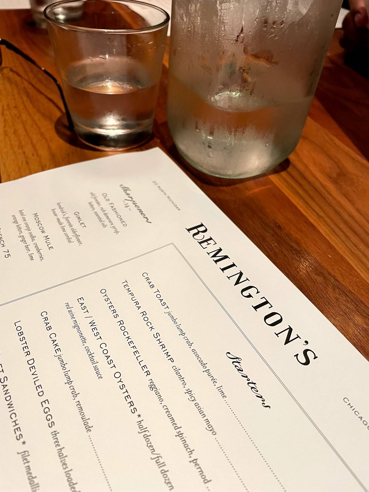 Menu at Remington's steakhouse, Chicago