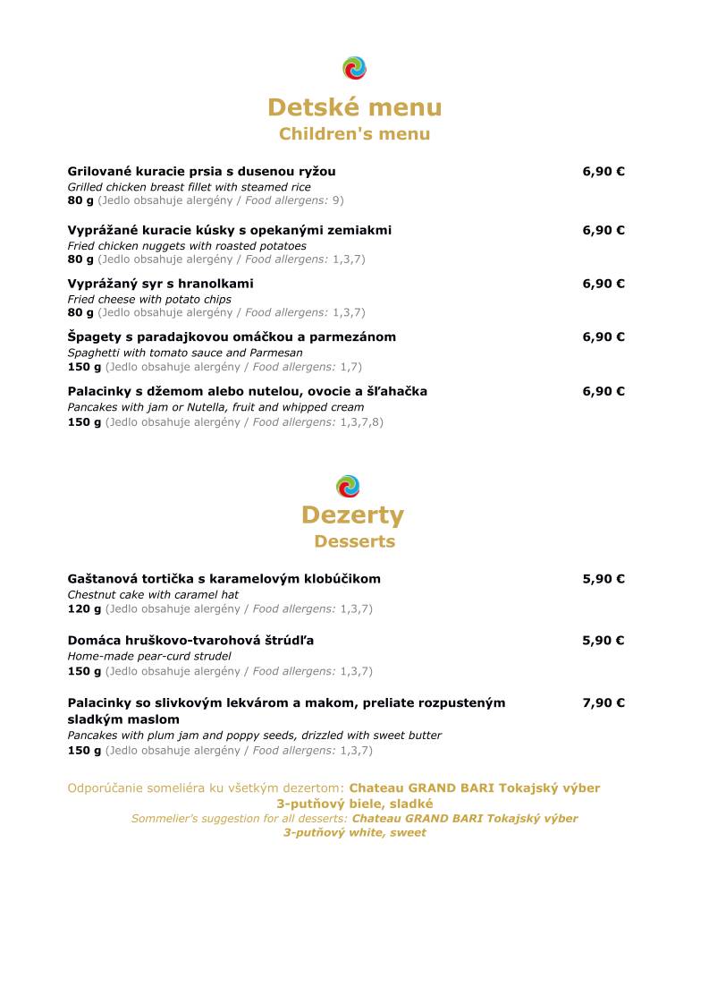 Carta del restaurante Reštaurácia Oravský Háj, Brezovica