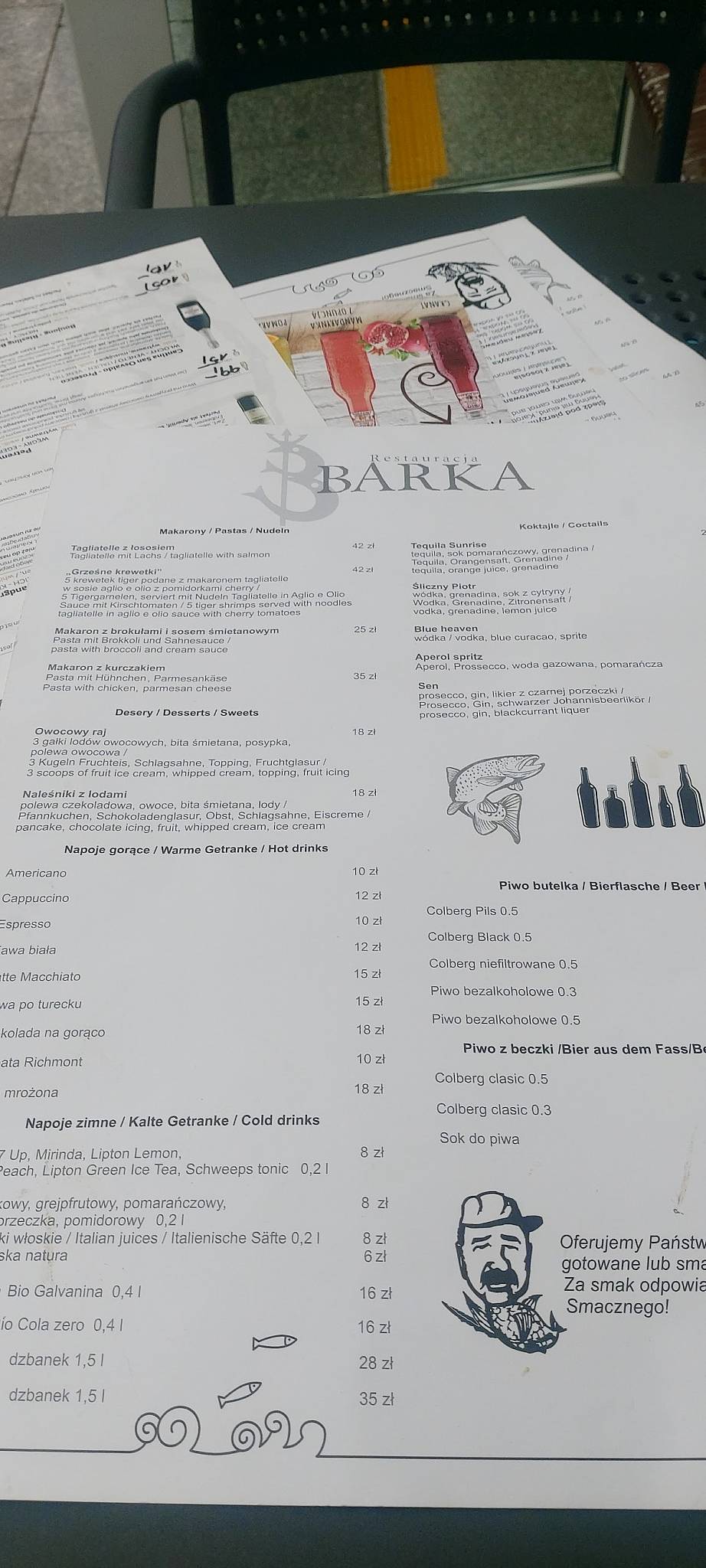 Menu at Restauracja Barka, Kolobrzeg