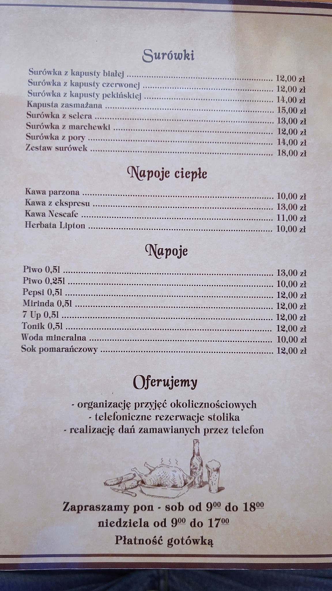 Menu at Restauracja Pod Kasztanem restaurant, Tychy