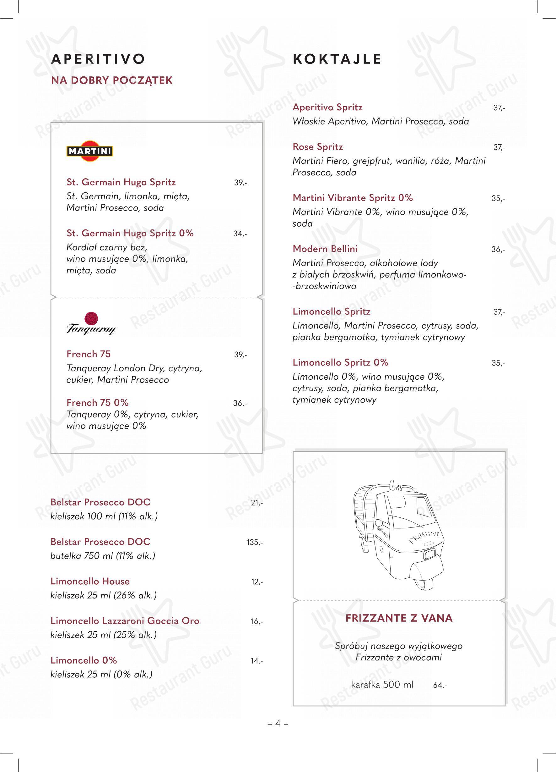 Menu at Restauracja Primitivo Kuchnia i Wino - kuchnia śródziemnomorska ...