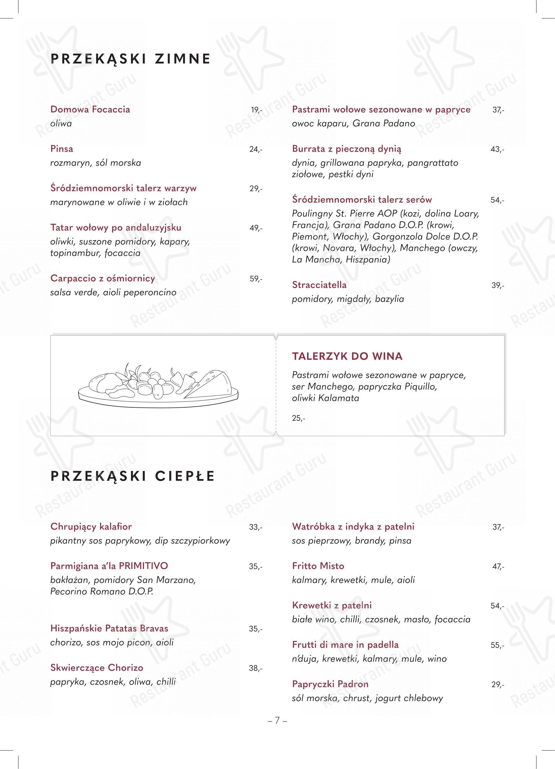 Menu at Restauracja Primitivo Kuchnia i Wino - kuchnia śródziemnomorska ...