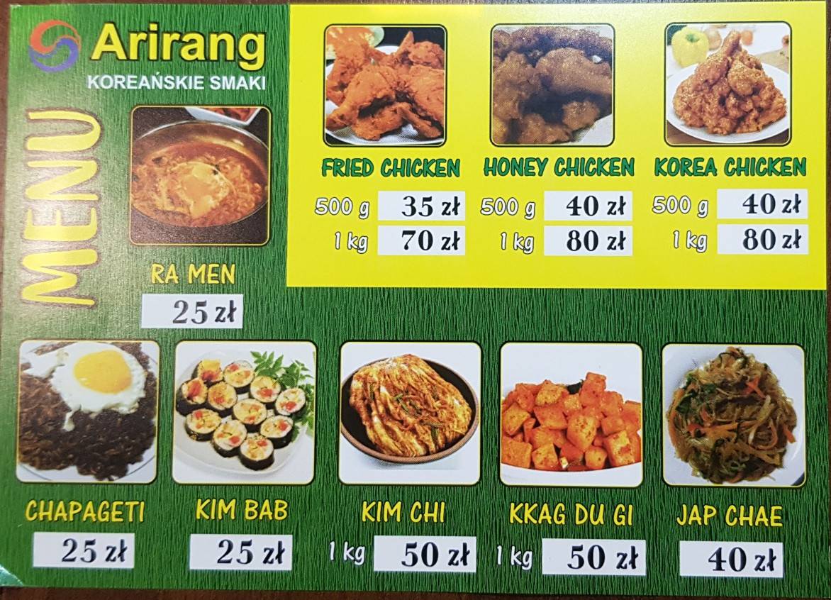 Carta del restaurante Restauracja koreańska Arirang, Poznań