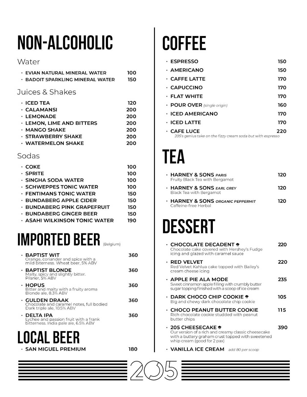 Menu at 205 BGC restaurant, Taguig