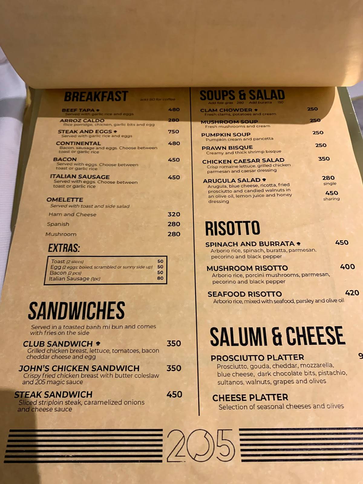 Menu at 205 BGC restaurant, Taguig
