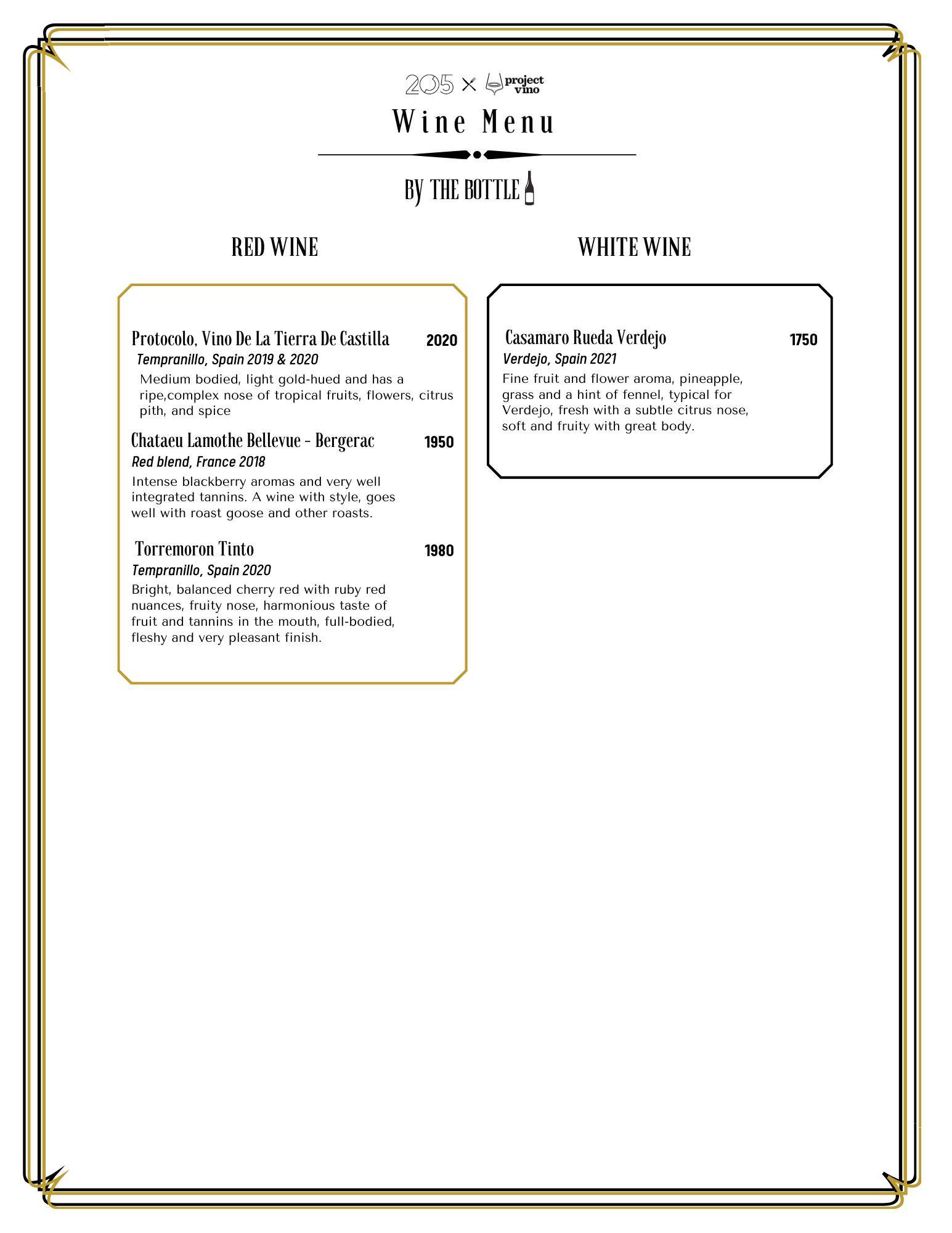 Menu at 205 BGC restaurant, Taguig