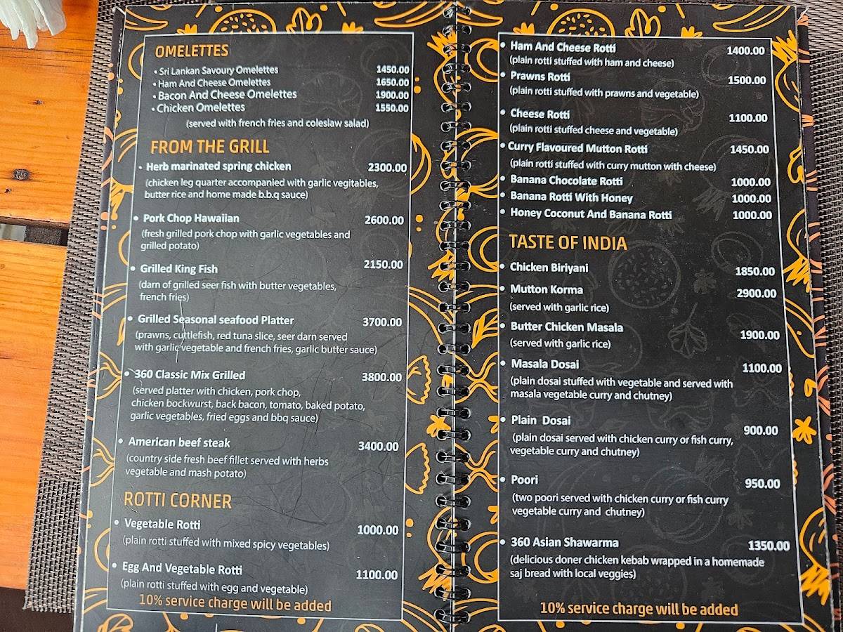 Menu at 360 Ella restaurant, Ella