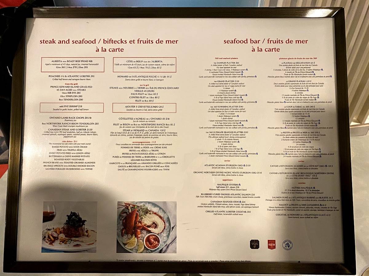 Menu at 360 The Restaurant at the CN Tower, Toronto
