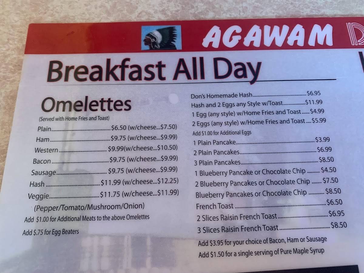Menu at Agawam Diner restaurant, Rowley