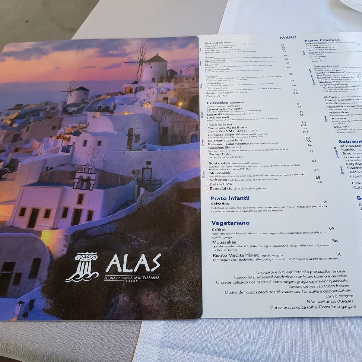 Menu em Thalassa Culinaria Grega Mediterrânea restaurante, Vitoria