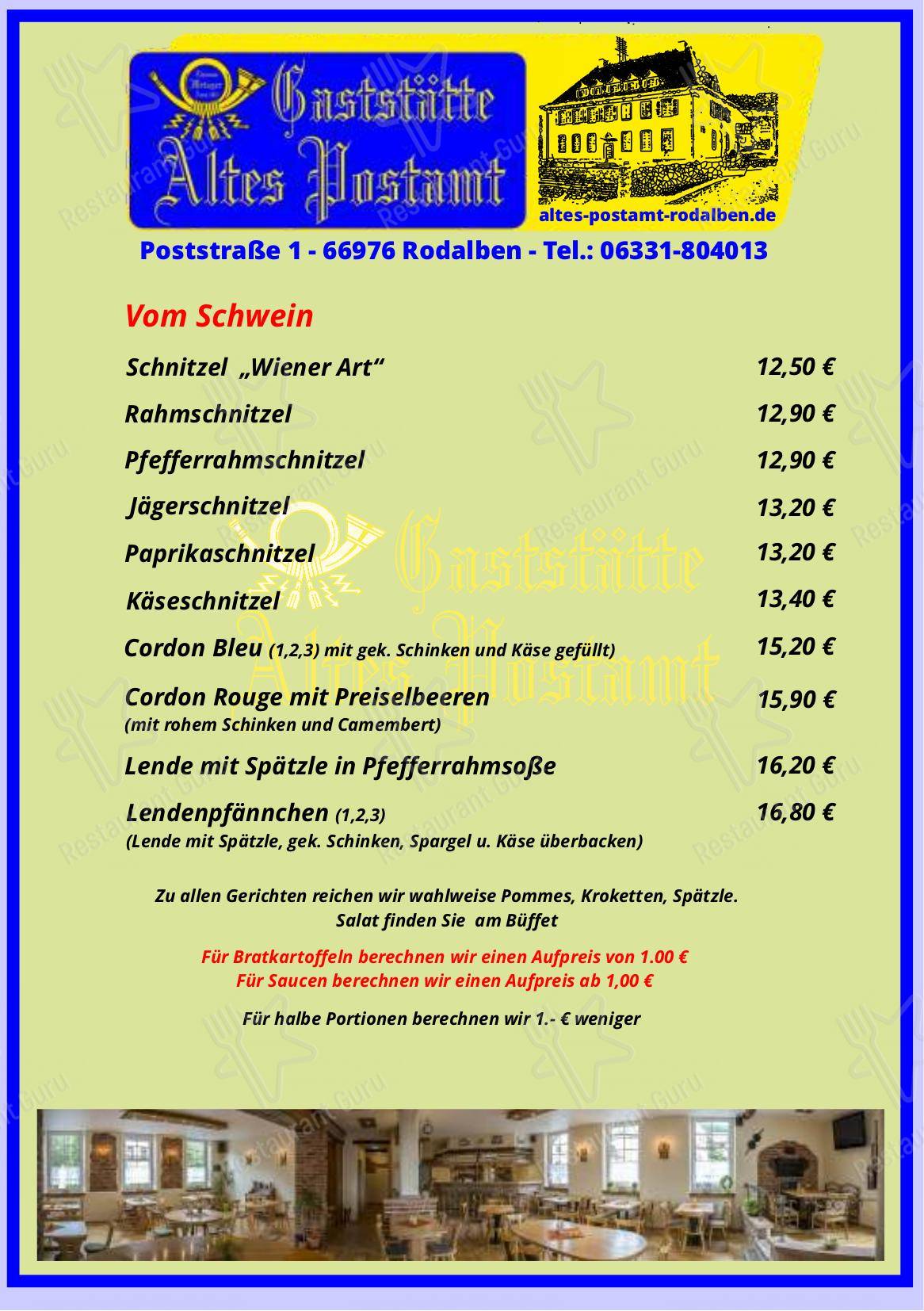 Speisekarte von Altes Postamt restaurant, Rodalben