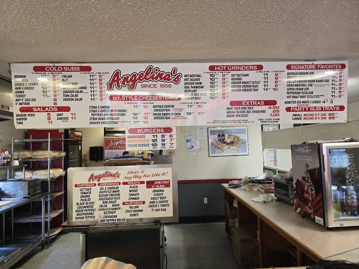 Menu at Angelina's Submarine Shops restaurant, Dalton, 657 Main St