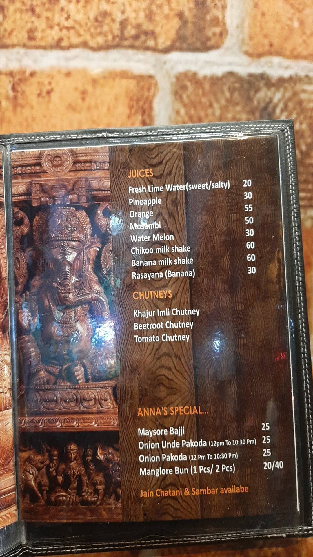 Menu at Anna Idli Gruha, Vijayapura, SH 34