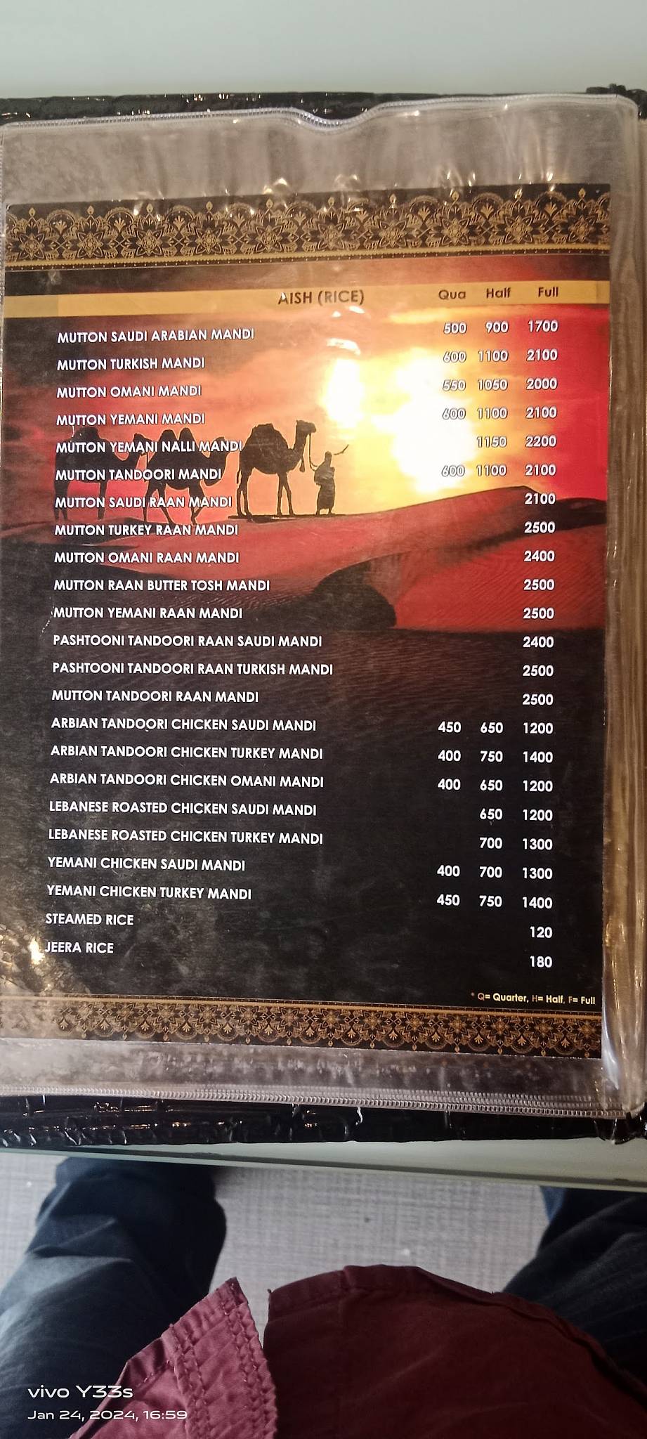Menu at Arabian Dastar, Navi Mumbai
