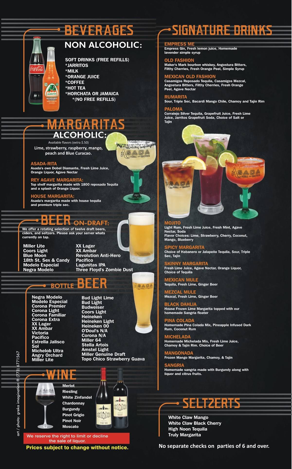 Menu at Asada Grill & Cantina restaurant, Highland, W 45th St