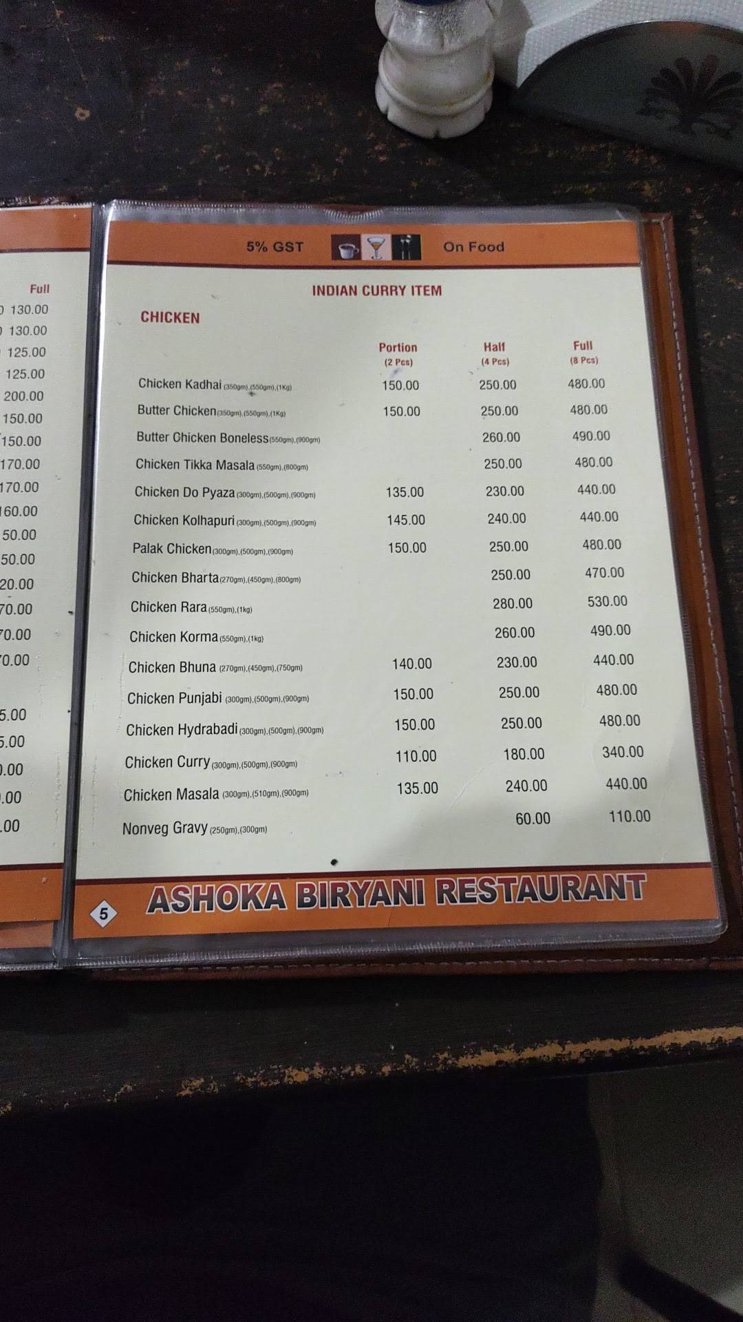 Menu at Ashoka Biryani, Raipur, 7J4J+PF3