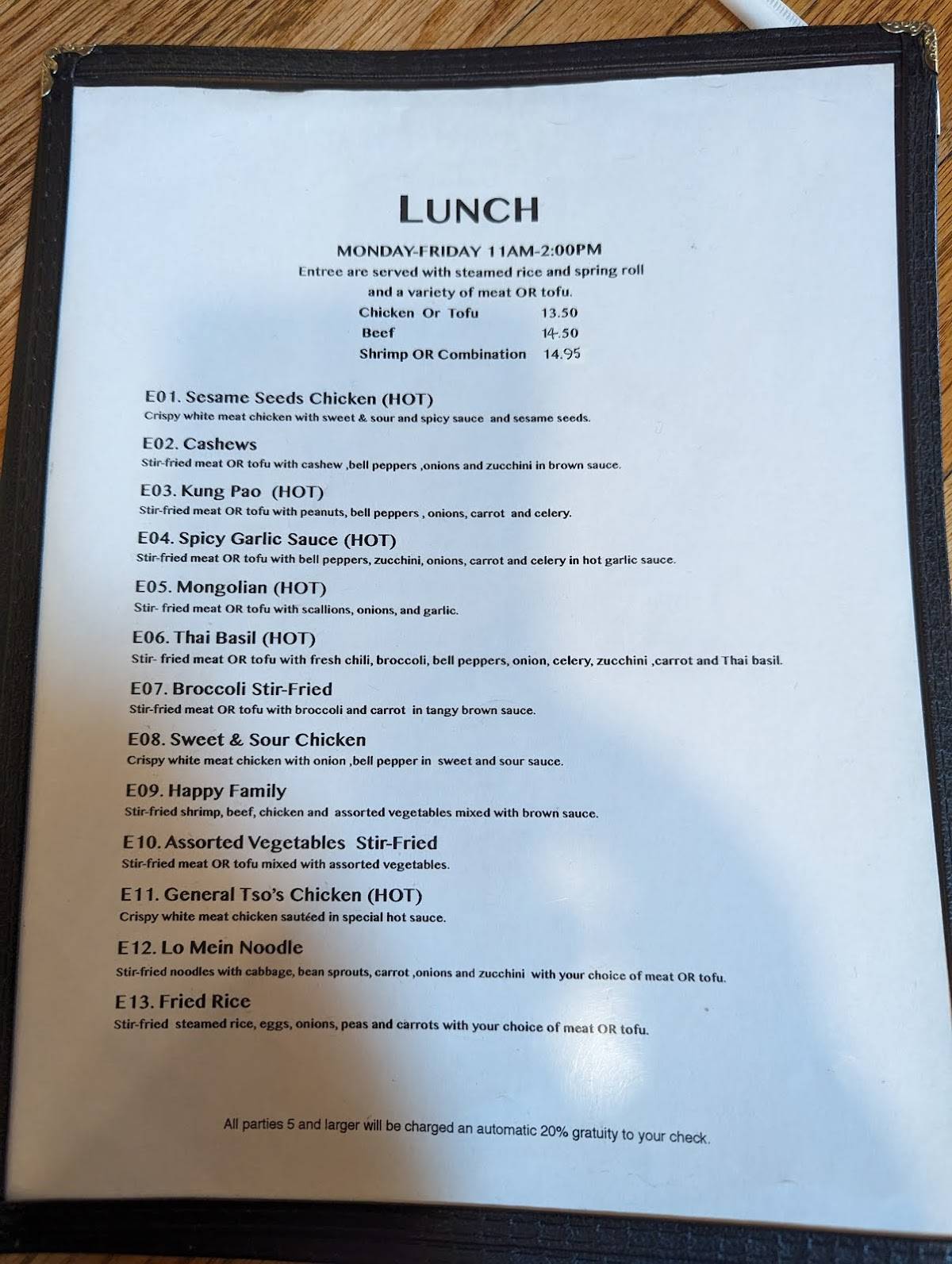 Menu at Asian Fusion restaurant, Fairplay, US Hwy 285