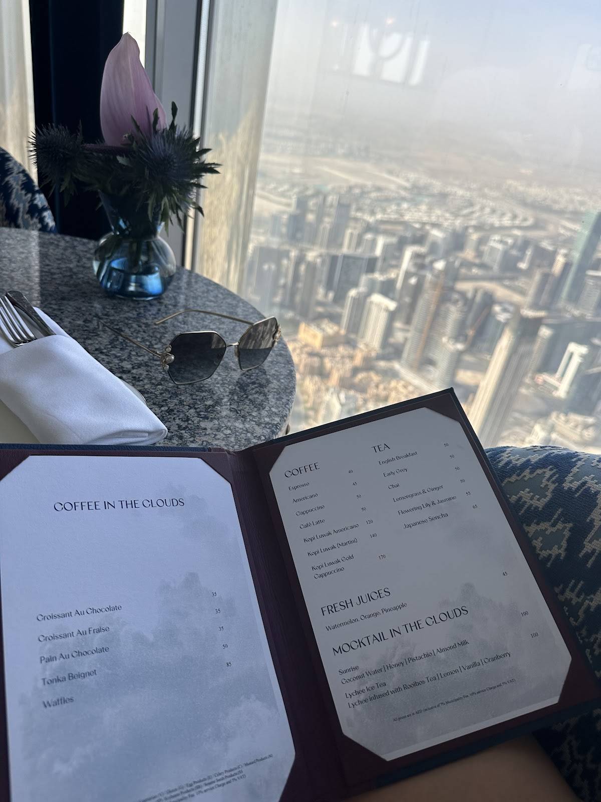 Menu at Atmosphere Burj Khalifa restaurant, Dubai, 57XF+J8R Burj ...