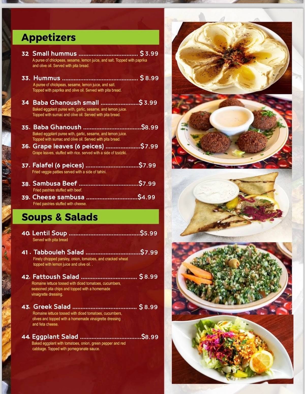 Menu at Baghdad Restaurant, Denver