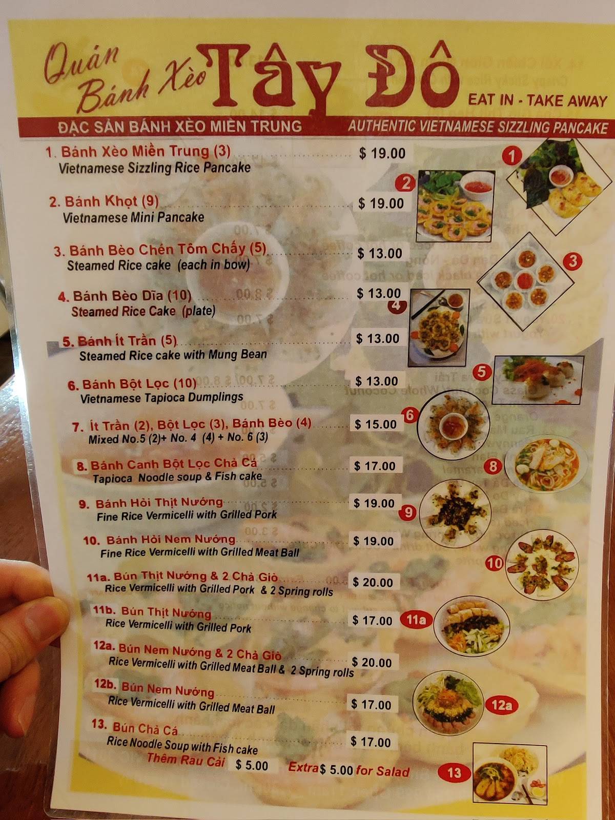 Menu at Bánh Xèo Tay Do Vietnamese Restaurant, Footscray