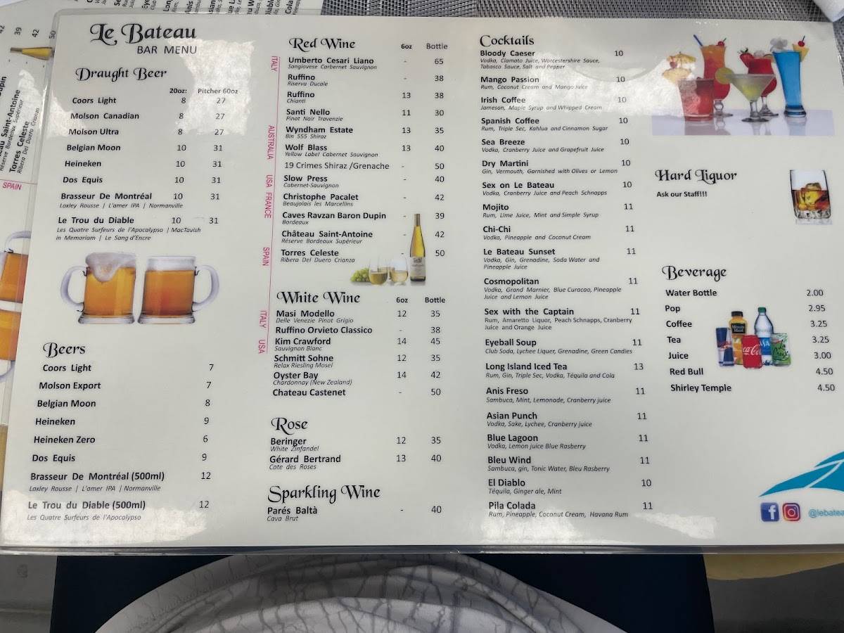 Menu at Restaurant Bar Le Bateau Marina D'aylmer, Gatineau