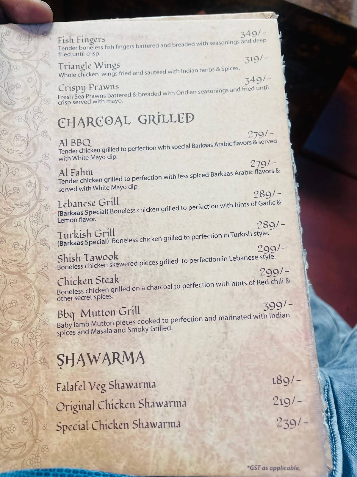 Menu at Barkaas Indo-Arabic Restaurant, Lucknow, VWMV+PP5