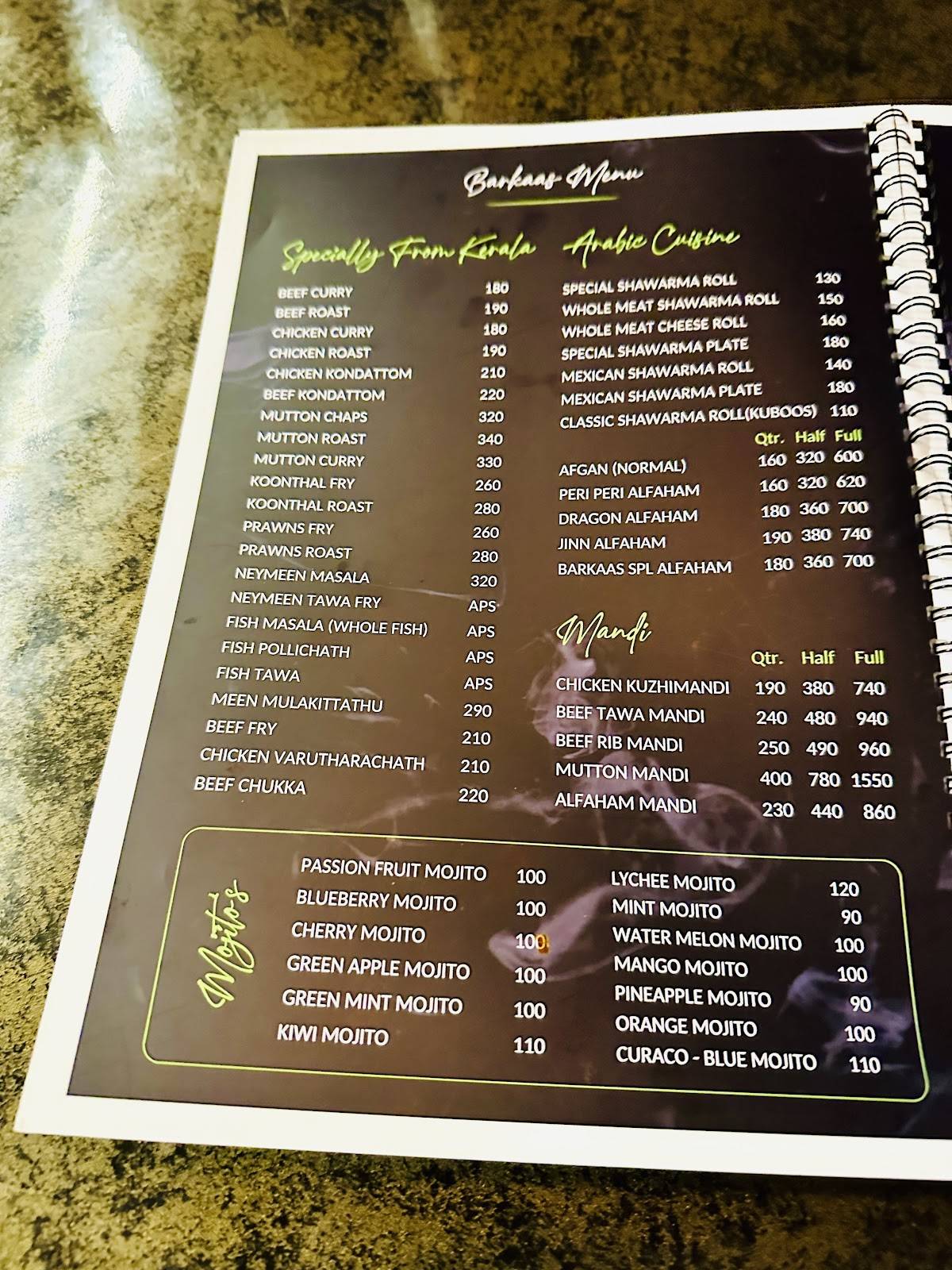 Menu at Barkaas Restaurant, Muvattupuzha, Muvattupuzha