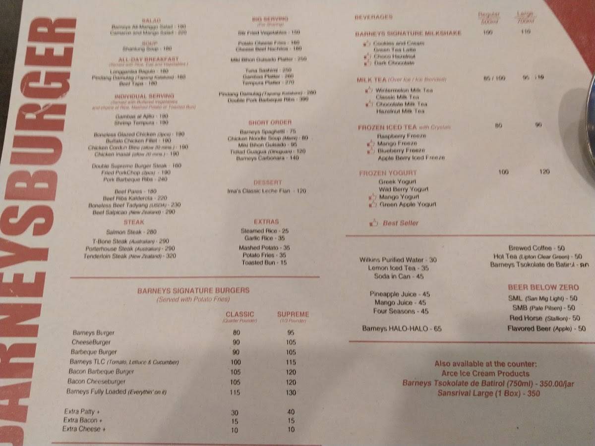 Menu at Barneys Burger Bar + Kitchen, San Fernando, 2MMF+XRC