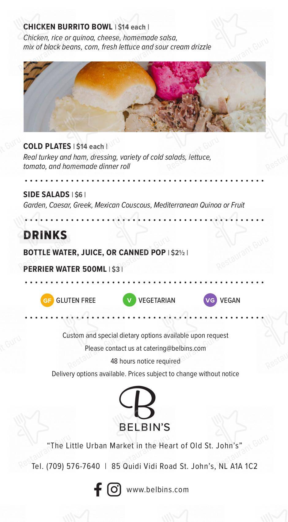 Menu at Belbin's Grocery restaurant, St. John's