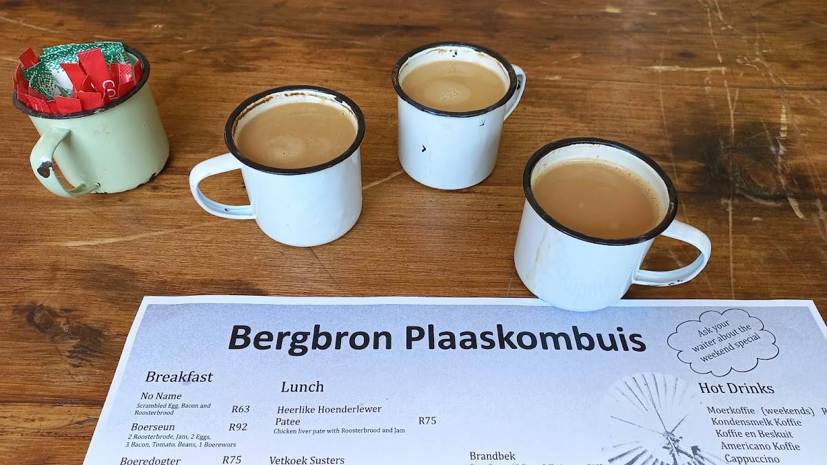 Menu at Bergbron Plaaskombuis en Padstal restaurant, Johannesburg