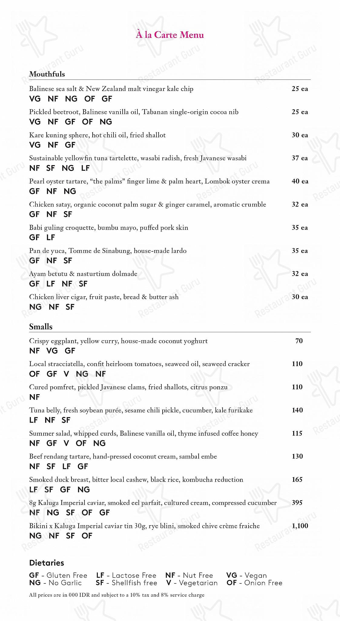 Menu at Bikini Restaurant Bali, Mengwi